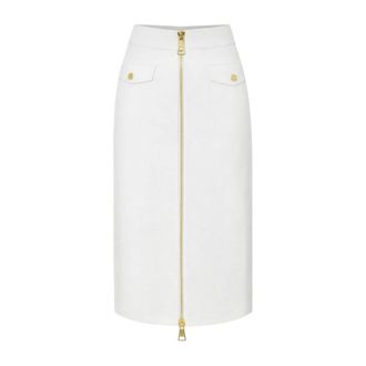 Elisabetta Franchi Femme, Jupes, Blanc, Taille: 36 FR Long Viscose Skirt with Jewel Buttons