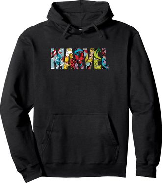 MARVEL Logo With Characters Spider-Man, Iron Man, Thor, Hulk Pullover Hoodie