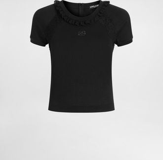 Dolce & Gabbana Jersey T-shirt With Lace And Embroidery - Frau T-shirts Und Sweatshirts Schwarz 36