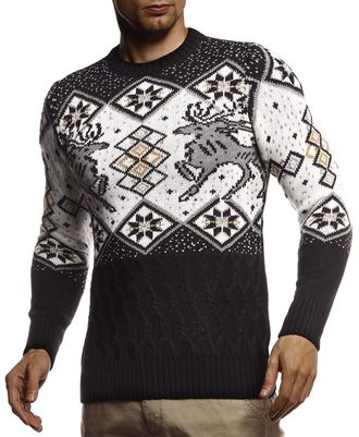 LEIF NELSON Herren Strickpullover Norwegerpullover Pullover mit Rundkragen Winterpullover Männer Pulli für Weihnachten Winter Norweger Muster Slim Fit Crew Neck L