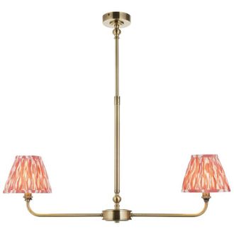 Endon Lighting Lille Suspension en laiton antique avec abat-jour en tissu Ikat rose corail 16 cm 2 x B22