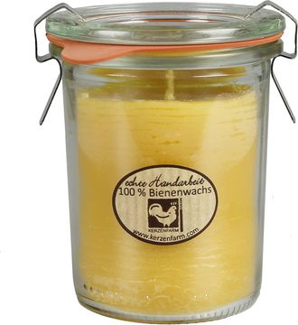 Kerzenfarm Hahn Bienenwachskerze im Original Weckglas, 160 ml, Kerze aus reinem Bienenwachs, Naturprodukt, echte Handarbeit, 84 mm x Ø 70 mm