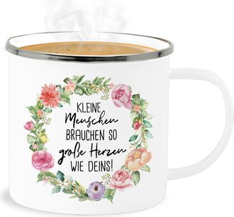 Shirtracer Emaille Becher Blechbecher - Statement Sprüche - Kleine Menschen I Geschenk Erzieherin Tagesmutter - 300 ml - Weiß Silber - abschiedsgeschenk für erzi