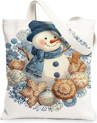 Generic Sacs fourre-tout en toile motif bonhomme de neige, r&eacute;utilisables, mignons, d&eacute;coratifs, l&eacute;gers et lavables, pour salle de sport, voyage, plage, pique-n