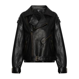 Balmain Homme, Vestes, Noir, Taille: XL Blouson motard en cuir dagneau