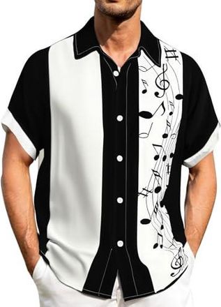 Generic Chemise boutonn&eacute;e &agrave; manches courtes pour homme, style r&eacute;tro des ann&eacute;es 1950, style rockabilly, chemise hawa&iuml;enne boutonn&eacute;e, chemise hawa&iuml;enne, chemise