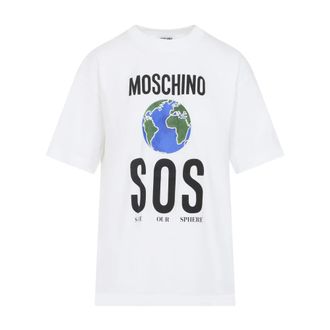 Moschino Wei&szlig;es Baumwoll-T-Shirt mit Multicolor-Design - - Tops - Damen - Wei&szlig; - S