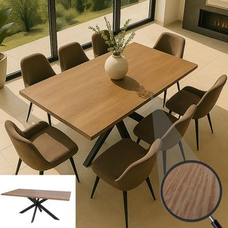 Mendler Esszimmertisch HWC-O55, Küchentisch Tisch Esstisch, Industrial MDF Metall 180cm - Walnuss-Optik