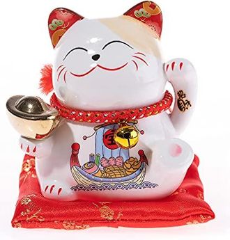 La Chineuse Spardose Maneki Neko - Holen Sie Sich das Glück nach Hause - Japanische Katzenfigur - Glück, Wohlstand, Glück - Porzellan - Mehrfarbig - 11x10x8 cm - 