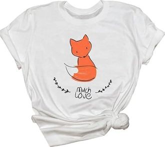 Keephen Kawaii Renard Animaux T-Shirt Femmes Animal Renard Amoureux Impression 3D Manches Courtes Tops Nature For&ecirc;t Vie Sauvage Col Rond Blouse Tees