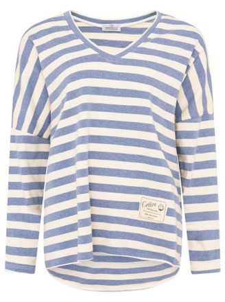 Zwillingsherz T-Shirt Streifen & Jersey Streifenmuster, V-Neck, offene Kanten f&uuml;r Used Look