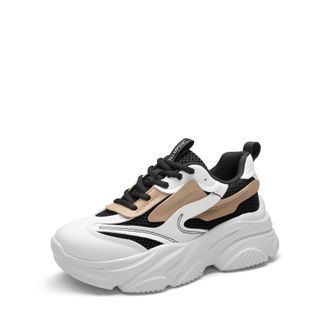 Dream Pairs Damen Sneakers mit Dicker Laufsohle & atmungsaktivem Material, feuchtigkeitsabsorbierende Einlegesohle für Tageskomfort,Size 41.5,Schwarz/Tan,SDFN2406