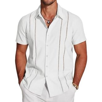 Generic Chemise pour homme Cuba Guayabera exquise brod&eacute;e boutonn&eacute;e sur le devant, chemise d&eacute;contract&eacute;e d&eacute;t&eacute; pour la plage, le camping, blanc, 4XL