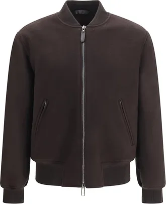 Brioni Bomber en laine et cachemire zipp&eacute; - Homme - Vestes - Brun - Taille: L