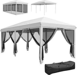 OUTSUNNY Tonnelle barnum pliant style colonial dim. 5,85L x 2,95l x 2,7H m 6 moustiquaires sac de transport blanc noir