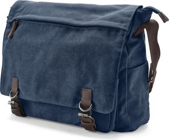 Trendhim Messenger Bag Herren | Canvas Umh&auml;ngetasche mit Lederdetails & Laptopfach | Schultertasche f&uuml;r Alltag, Arbeit, B&uuml;ro & Freizeit, 15 Zoll | Blau