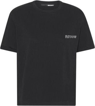 Rotate Rotate Birger Christensen, Femme, Tops, Noir, Taille: 42 FR Straight Logo Tee