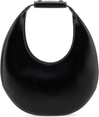 Staud Womens Handbag Moon Black Leather Cow Handbags Hand Bags