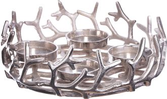 Brandsseller Adventskranz Silber Ø 28 cm - Stilvoller Kerzenhalter für 4 Kerzen - Moderner Weihnachtskranz aus Aluminium mit stilisierten Ästen, Elegante Tischdeko