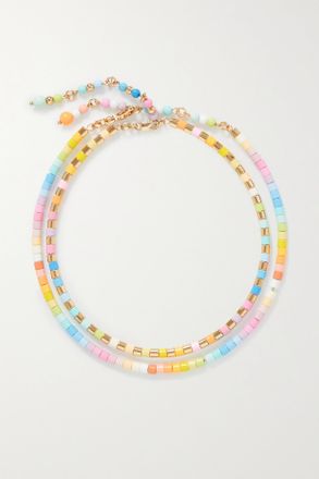 Roxanne Assoulin Set De Deux Tours De Cou En M&eacute;tal Dor&eacute; Et &Eacute;mail Rainbow Lite - Rose