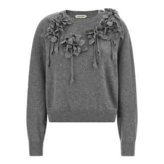 Alberta Ferretti Pullover aus reiner Merinowolle mit Blumenstickerei - - Knitwear - Damen - Grau - L
