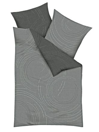 JACK by Kaeppel Fein Biber Wende Bettwäsche 2 TLG. Jaro Zinn Anthrazit Kreise Linien Reißverschluss, Größe:155x220cm Bettwäsche