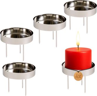 Matches 21 Kerzenteller 4er Set Metall Silber Ø 8,1 cm mit 3 Dornen - Adventskranz Kerzenhalter Stumpenkerzen