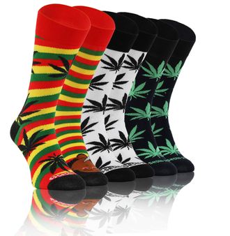 Sesto Senso Lustige Bunte Verrückt Socken Baumwolle Damen Herren 3 Pack Gemusterte Ungleiche Funny Socks Oddsocks Marihuana Blatt Rastaman 35-38 3 Afro