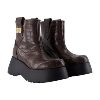 Ganni Womens Kat Low Ankle Boot Brown Leather