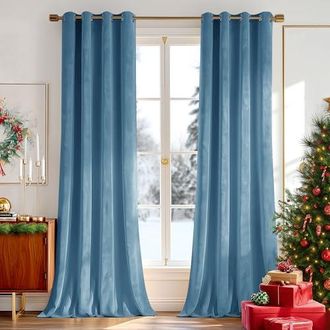 Deconovo Rideaux Occultants, Rideaux au Touche Velours Hollandais, avec OEillets, Isolation Thermique, 140x240 CM (Largeur x Hauteur), Bleu Gris, 2 Pièces