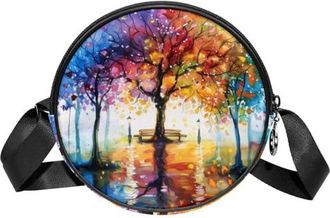 Generic Sac &agrave; bandouli&egrave;re rond pour femme, motif arbres aquarelles, petit sac &agrave; bandouli&egrave;re avec fermeture &eacute;clair, bretelles r&eacute;glables, sac &agrave; main rond d&eacute;cont