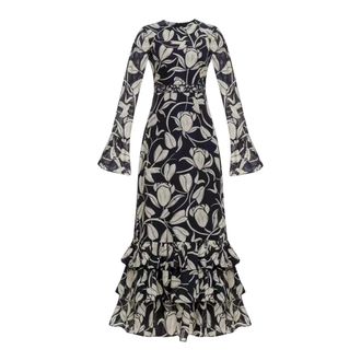 Agua Bendita Maxi Leinenkleid Citrus Flora - - Dresses - Damen - Blau - XS