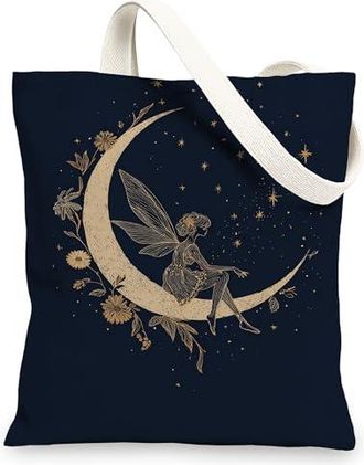 Generic Sacs fourre-tout fantaisistes en toile, sacs de courses réutilisables, légers et lavables avec bandoulière, bleu marine, 13x15 Inch