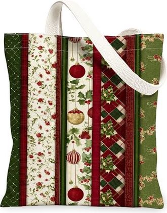 Generic Sacs fourre-tout en toile motif fleurs de No&euml;l, sacs d&eacute;picerie r&eacute;utilisables, l&eacute;gers et lavables avec bandouli&egrave;re en toile, vert, 13x15 Inch