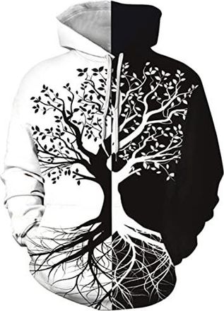 Ocean Plus Homme Th&egrave;me de No&euml;l Sweat &agrave; Capuche &agrave; Imprim&eacute; Num&eacute;rique avec Poche Kangourou et Pull &agrave; Capuche (M (Poitrine: 112-132CM), Arbre Noir et Blanc)