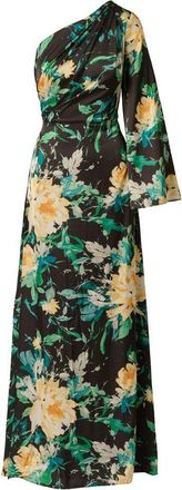 Adrianna Papell Abendkleid One Shoulder Printed Satin Gown Gl&auml;nzendes, bodenlanges Blumenkleid aus Satin