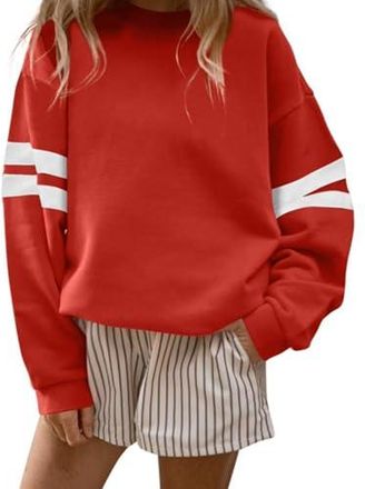 Generic Sweat-shirt pour femme - Couleur unie - Haut surdimensionn&eacute; - Col rond - Manches longues - Automne - Hiver - D&eacute;contract&eacute; - Confortable - Tendance - Co