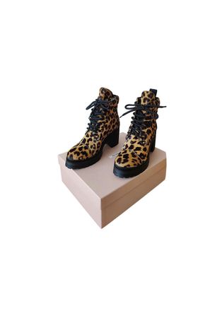 Miu Miu Leopard Print Lace-Up Ankle Boots Size 38.5