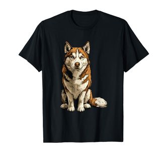 Whyitsme Design Roter und wei&szlig;er Sibirischer Husky-Hund Illustration T-Shirt
