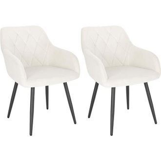 Woltu Lot de 2 Chaise Salle &agrave; Manger WOLTU, Chaise de Cuisine en Velours, Assis Rembourr&eacute; et Pieds en M&eacute;tal, Blanc BH352cm-2