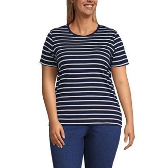 Lands End Supima Kurzarm-Shirt mit rundem Ausschnitt, Damen, Größe:52-54 plus, Blau, Baumwolle, by Lands End