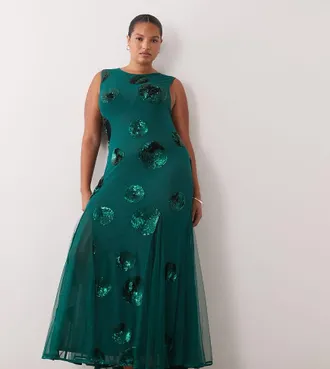 Asos Curve ASOS DESIGN Curve robe longue &agrave; pois orn&eacute;e de sequins bleu sarcelle