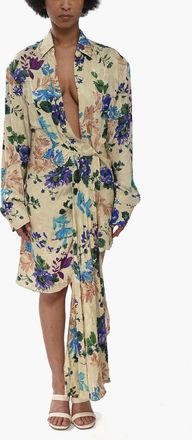 Off-white SEASONAL Wrap Shirt Dress with Floral Print and Side Drape Off-White