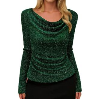 Generic Chemisier &eacute;l&eacute;gant &agrave; paillettes pour les occasions festives, les f&ecirc;tes comme haut tendance pour femme, Vert fonc&eacute;., XXL