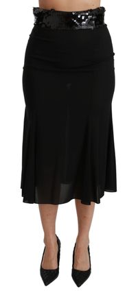 Dolce & Gabbana Womens Black High Waist Mermaid Midi Silk Skirt Polyester Elastane