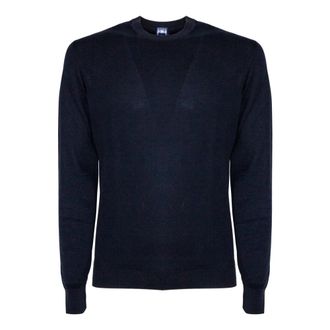 Fedeli Baumwoll-Rundhalspullover - - Knitwear - Herren - Blau - XL