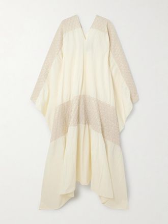 Dima Ayad Kaftan Aus Popeline Und Strukturiertem Metallic-strick - Creme