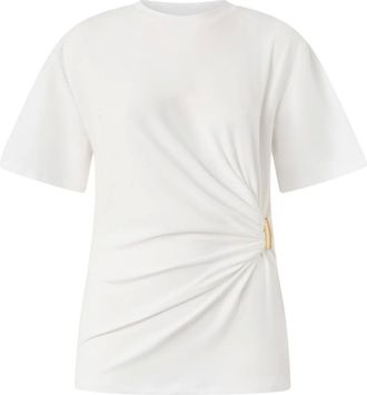 Pinko Pinko, Femme, Tops, Blanc, Taille: 38 FR T-shirt avec drap&eacute; et d&eacute;tail dor&eacute;