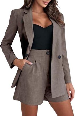 Generic Haut de bain dos nu pour femme, costume en lin avec short, veste &eacute;l&eacute;gante, un must have pour une tenue d&eacute;contract&eacute;e, marron, XXL