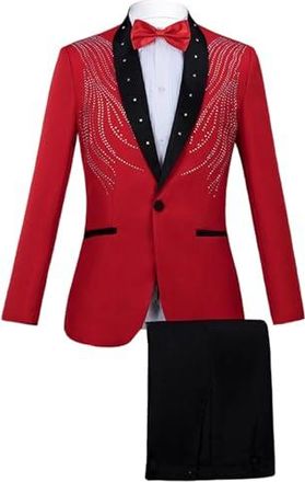 Generic Costume 2 pi&egrave;ces pour homme - Coupe ajust&eacute;e - Avec un bouton - Perles dor&eacute;es - Blazer noir brillant - Veste de bal de fin dann&eacute;e pour mariage, d&icirc;ner, 